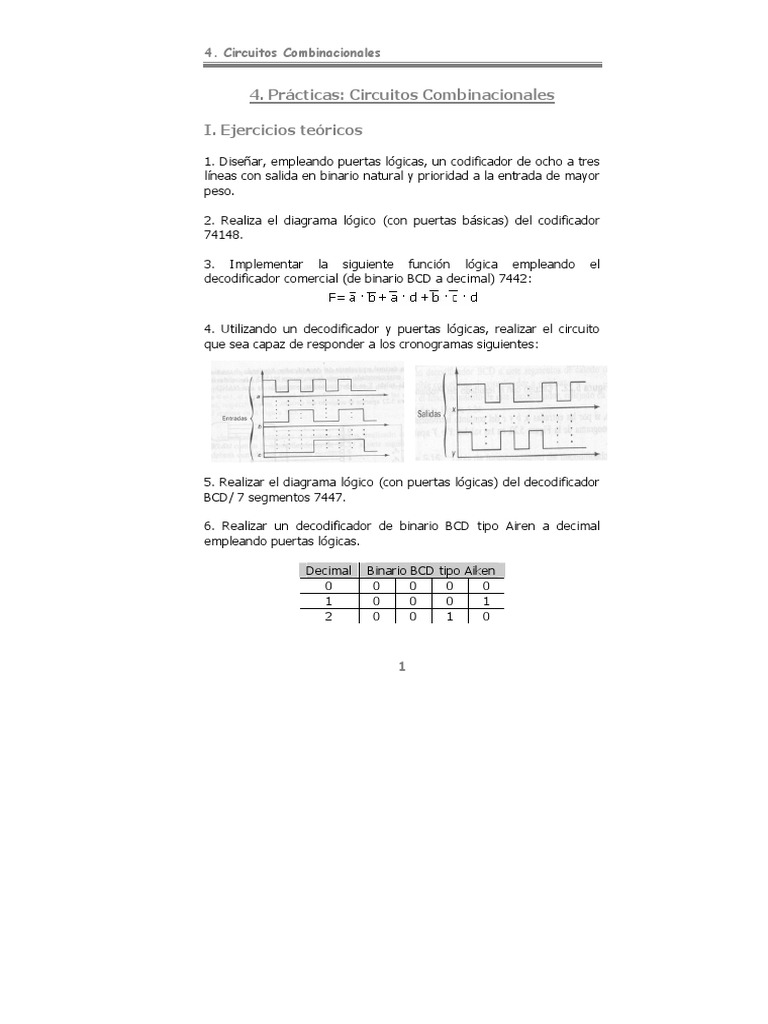 Prácticas - Circuitos Combinacionales | PDF | Decimal codificado en binario | Poco