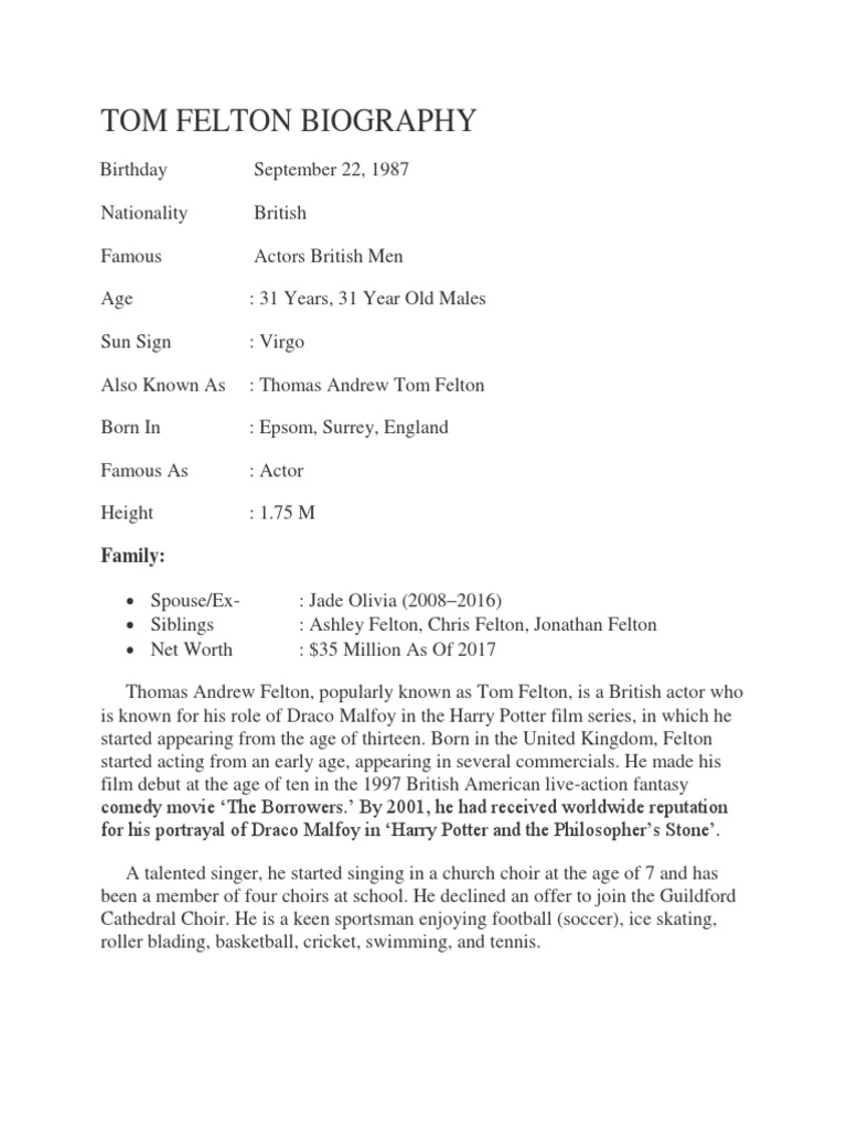 Tom Felton Biography | PDF