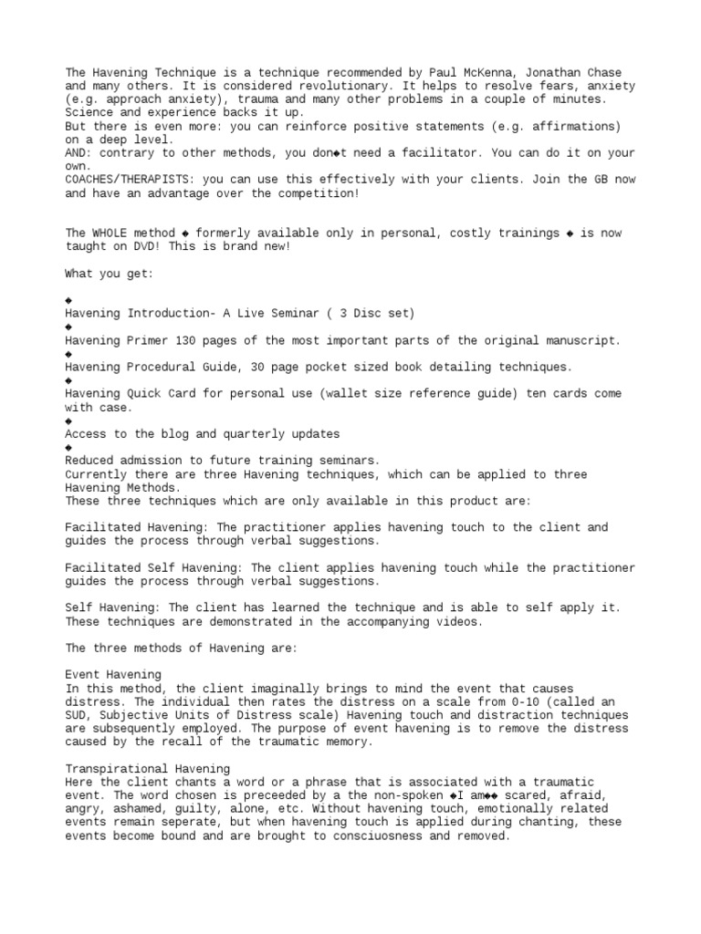 The Havening Technique For Trauma Contents | PDF | Psychology ...