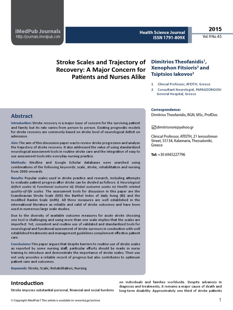 Stroke Scales and Trajectory of Recovery A Major Concern For Patients ...