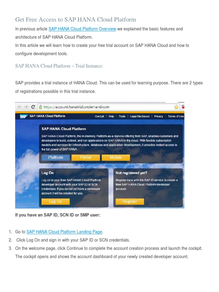 Get Free Access To SAP HANA Cloud Platform | PDF | Sap Se | Cloud Computing