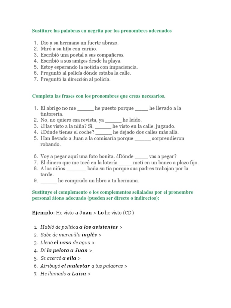 Ejer Complemento Directo e Indirecto | PDF