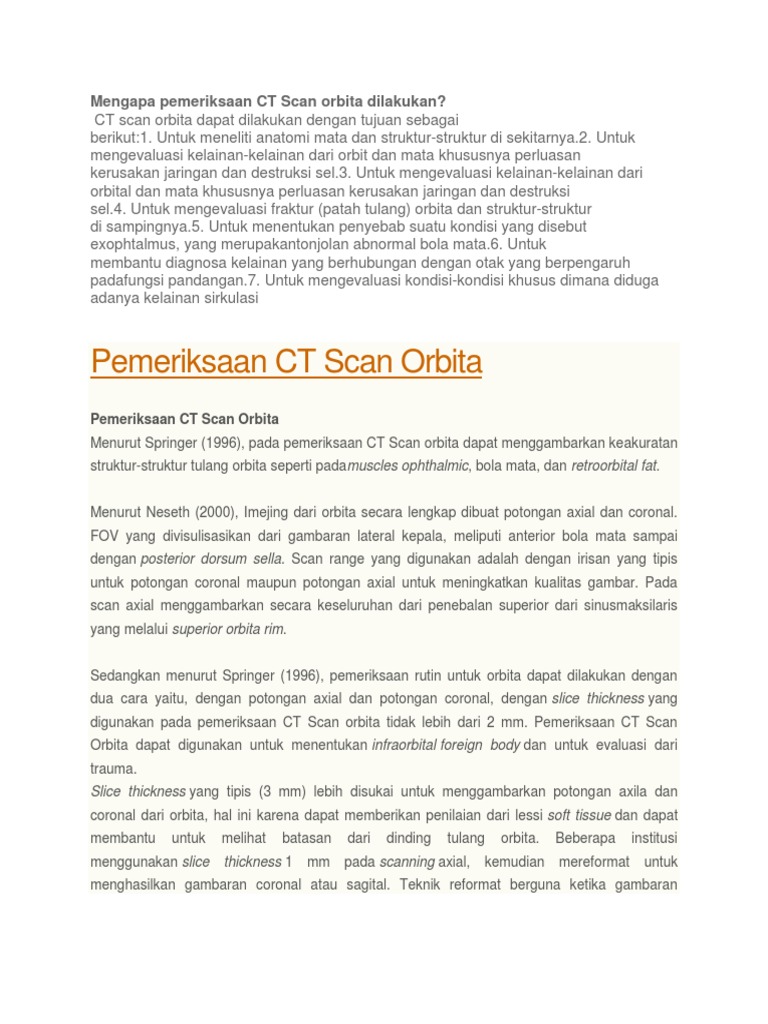 Mengapa Pemeriksaan CT Scan Orbita Dilakukan | PDF