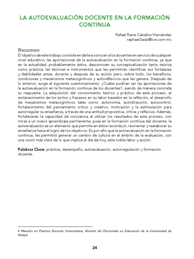 3 La Autoevaluacion Docente en La Formacion Continua | PDF | Maestros ...