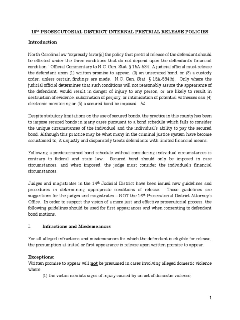 NC Pretrial Release Policy Guidelines | PDF | Bail | Theft