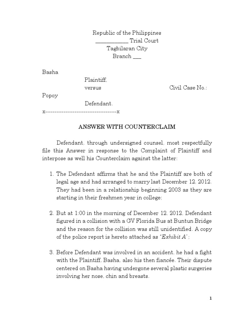 Answer With Counterclaim | Lawsuit | Judiciaries | Free 30-day Trial ...