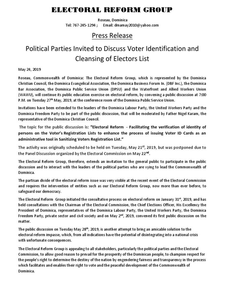 Press Release Political Parties Invited To Discuss Voter Identification ...
