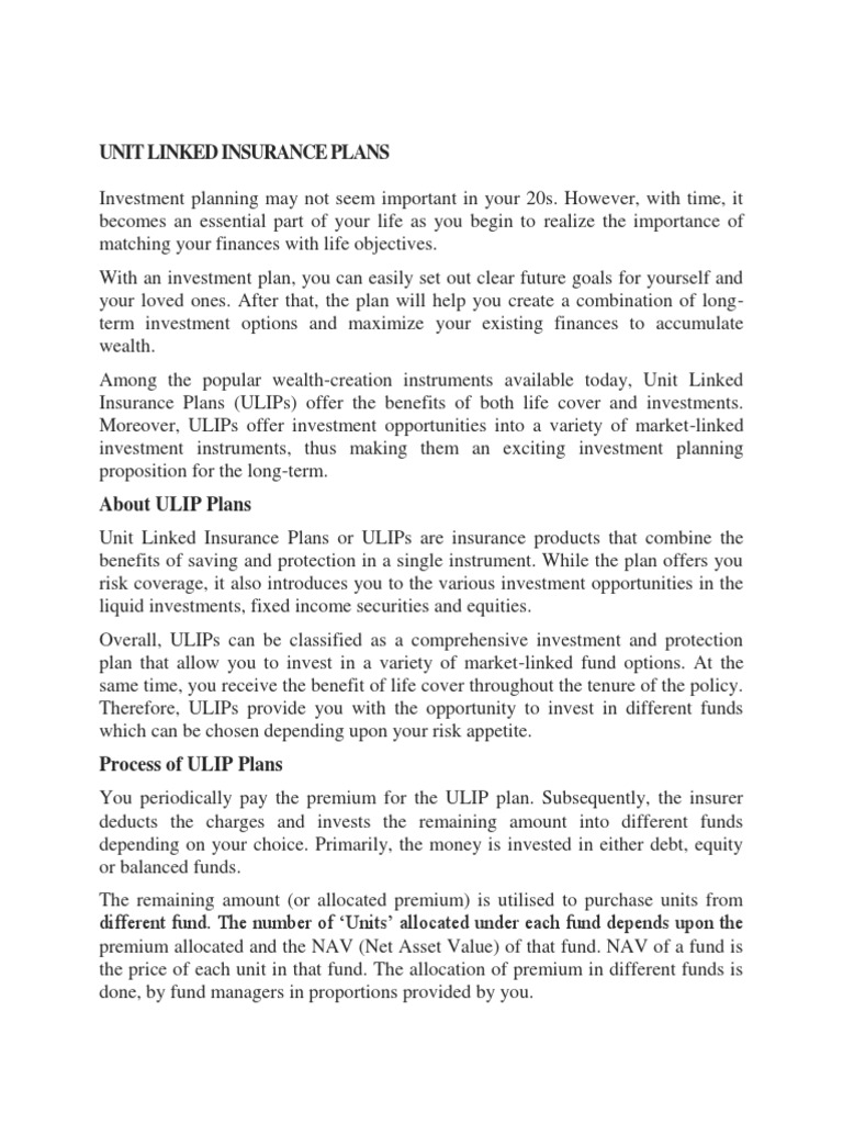 Unit Linked Insurance Plans | PDF | Investment Fund | Life Insurance