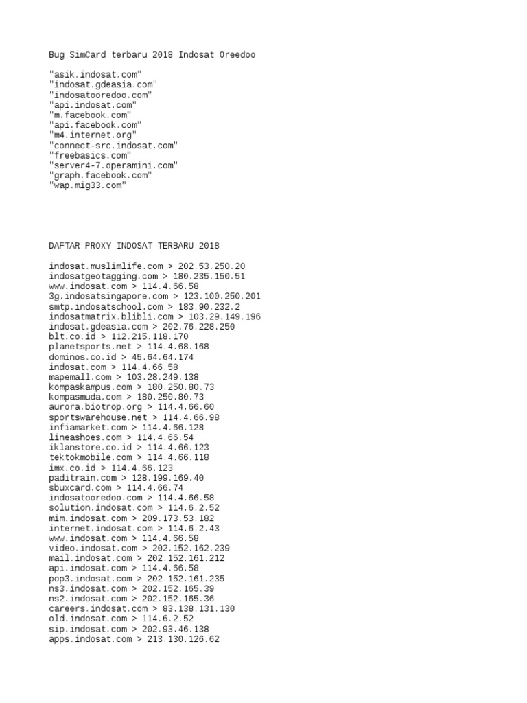 Bug Dan Proxy SimCard Indosat Terbaru | PDF | Network Protocols | Networking Standards