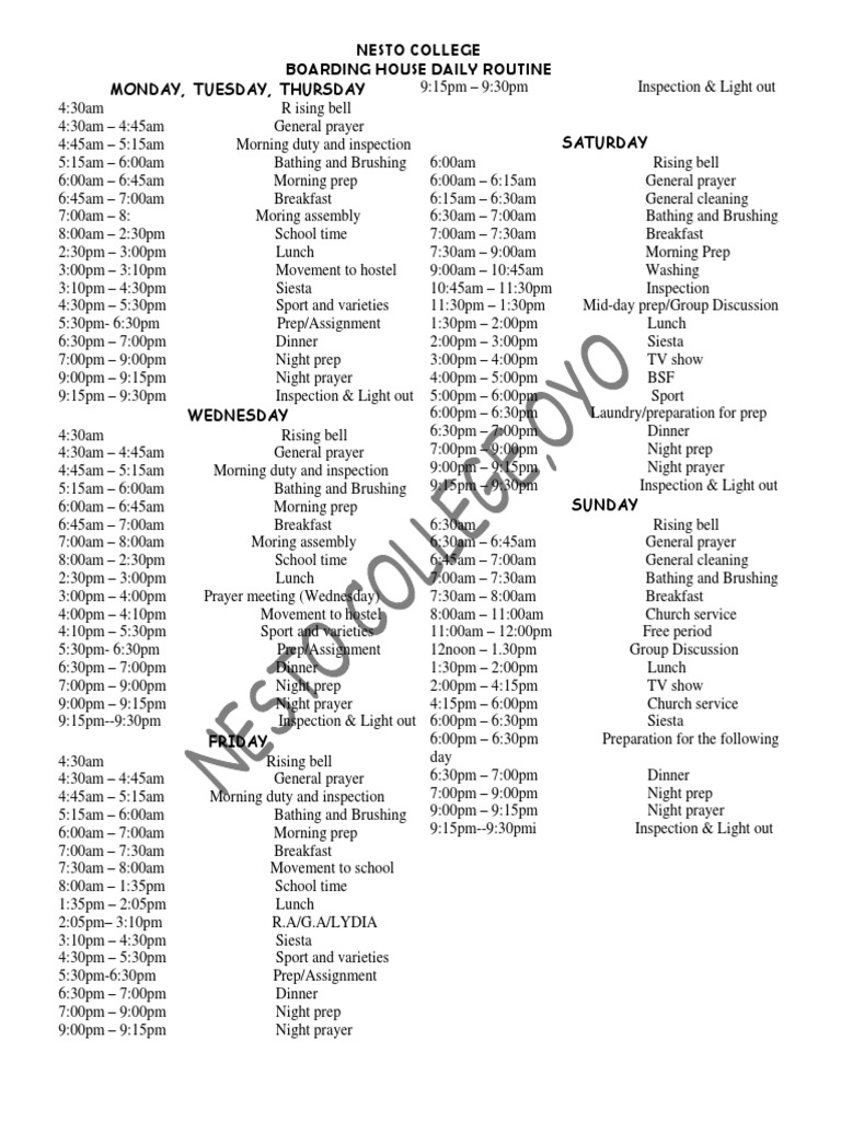 Hostel Timetable | PDF