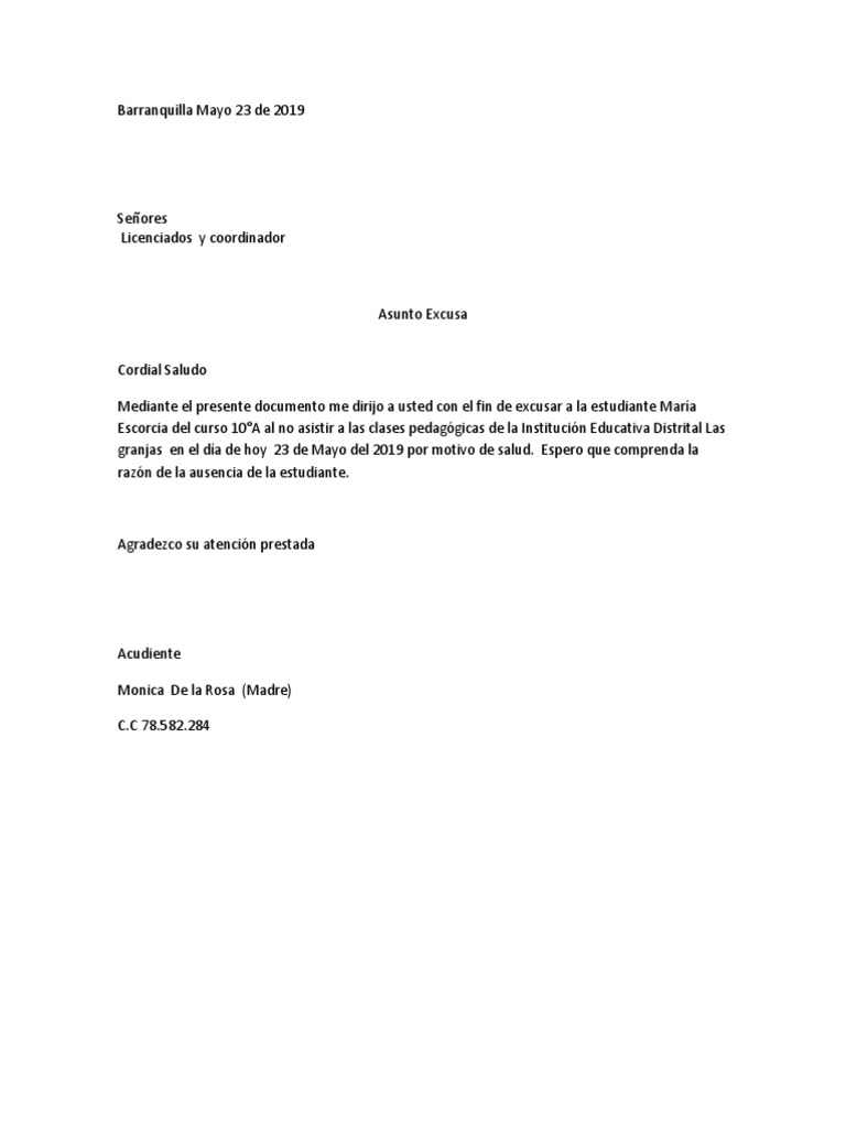 Tipo de Carta Excusa | PDF