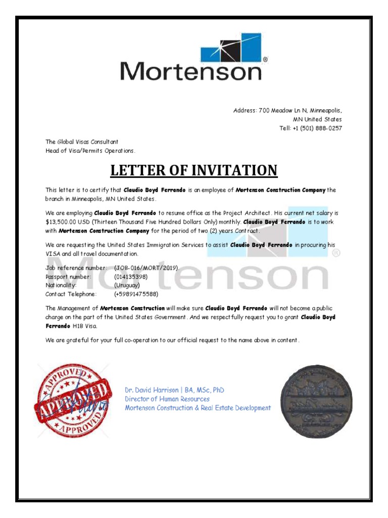 Pseudo Mortenson "Letter of Invitation" SCAM ALERT ESTAFA | PDF