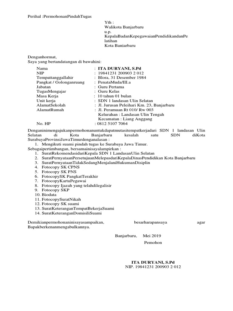 Permohonan Mutasi | PDF