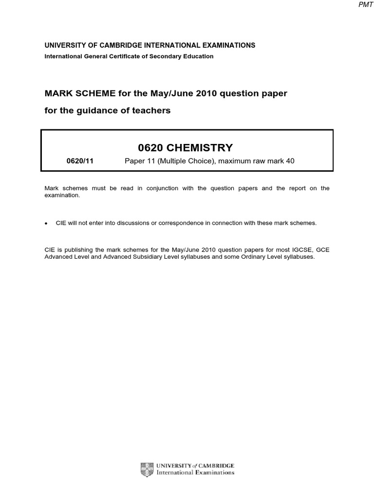 June 2010 (v1) MS - Paper 1 CIE Chemistry IGCSE | PDF | Statistics Of ...