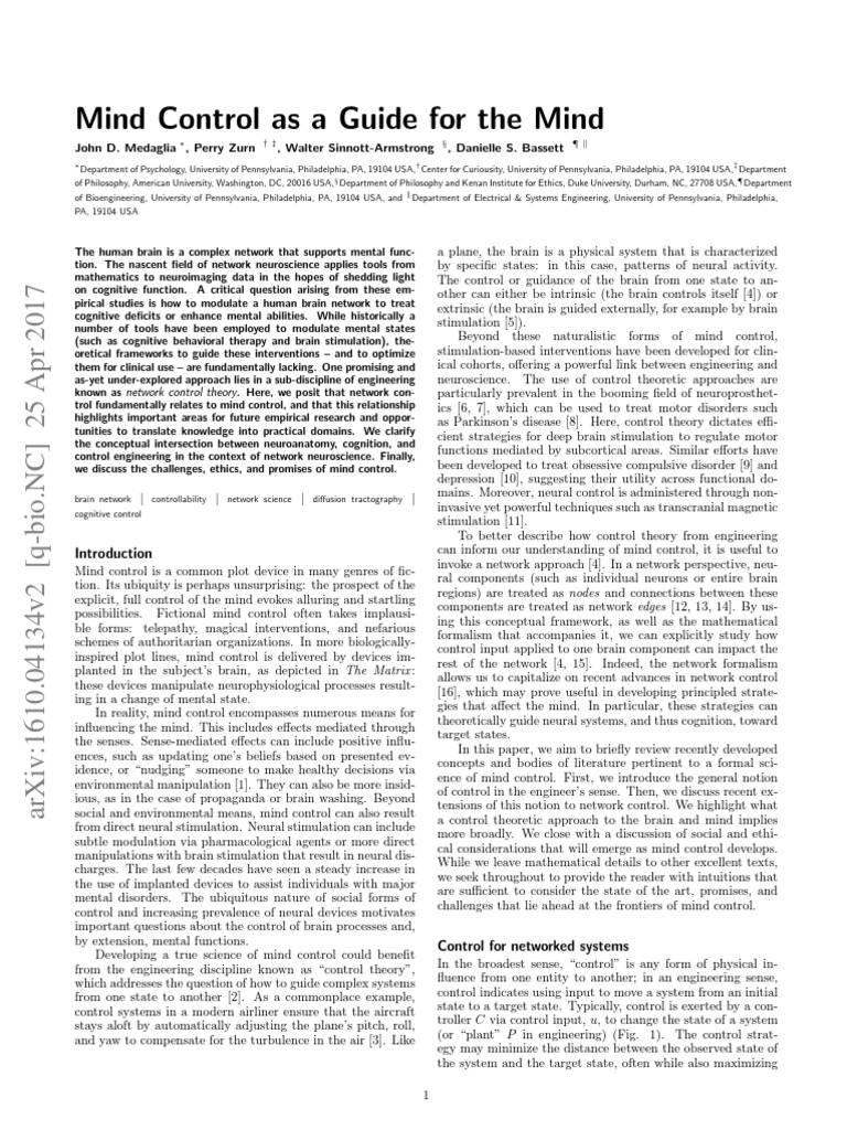 Mind Control As A Guide For The Mind | PDF | Control Theory | Brain