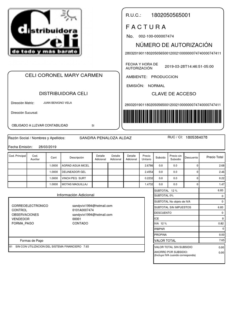 Factura: Celi Coronel Mary Carmen | PDF | Finanzas del gobierno ...