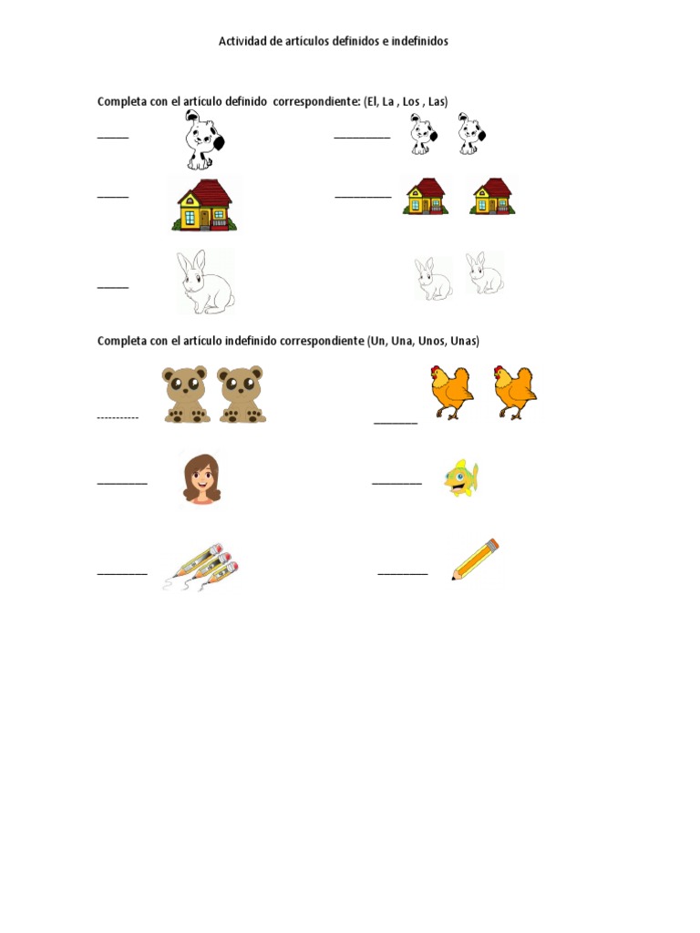 Actividad de Artículos Definidos e Indefinidos | PDF