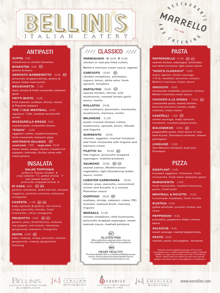 Bellinis Dinner Menu 2017 | PDF | Italian Cuisine | Mediterranean Cuisine