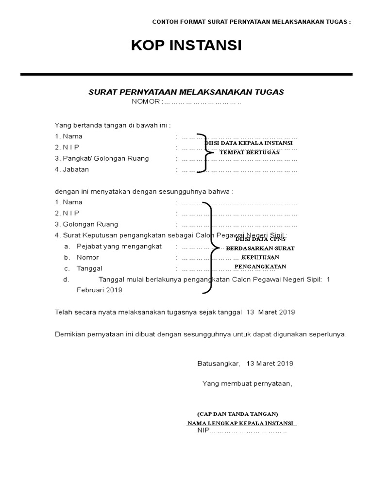Blangko Surat Pernyataan Melaksanakan Tugas Cpns | PDF