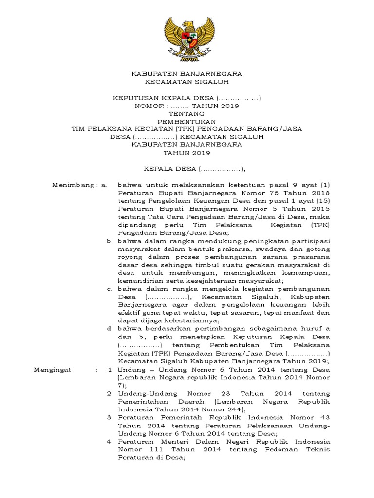 SK TPK PBJ Contoh-1 | PDF