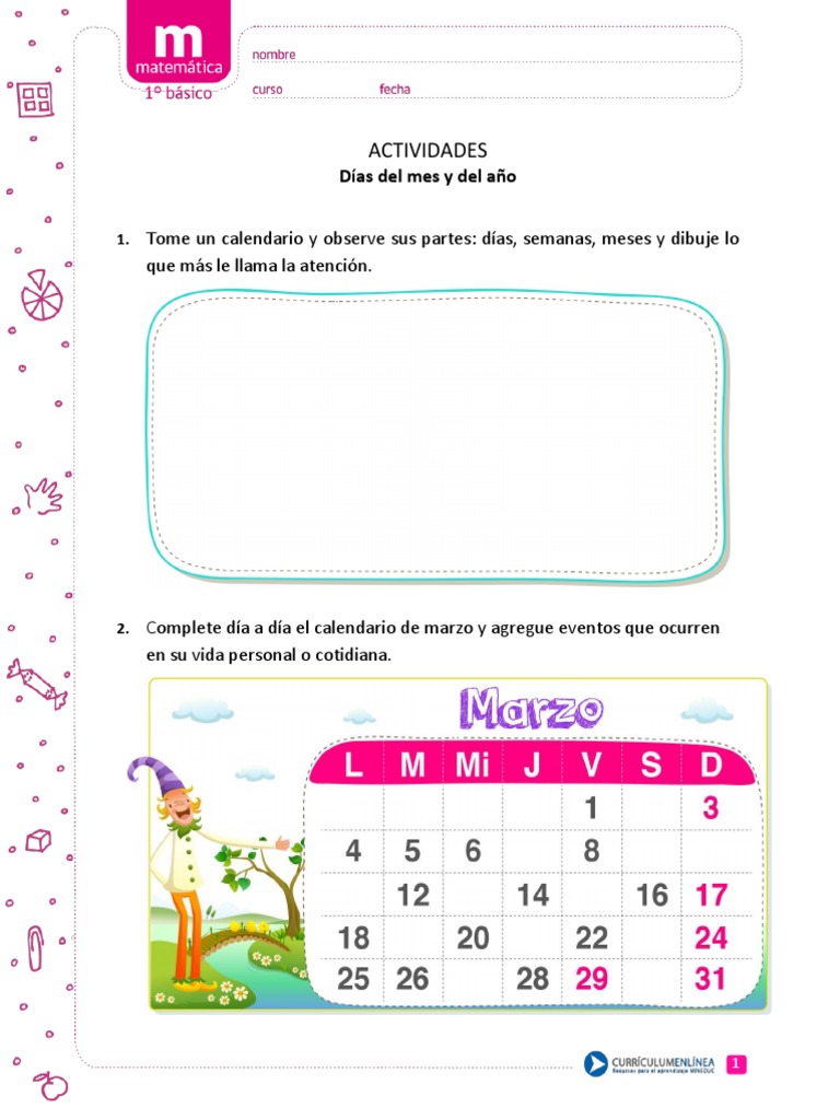 Actividades sobre días y meses del año | PDF