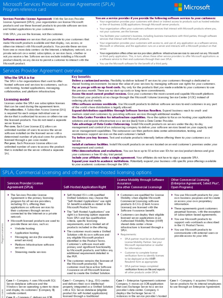 Services Provider License Agreement Reference Card | PDF | Subscription ...
