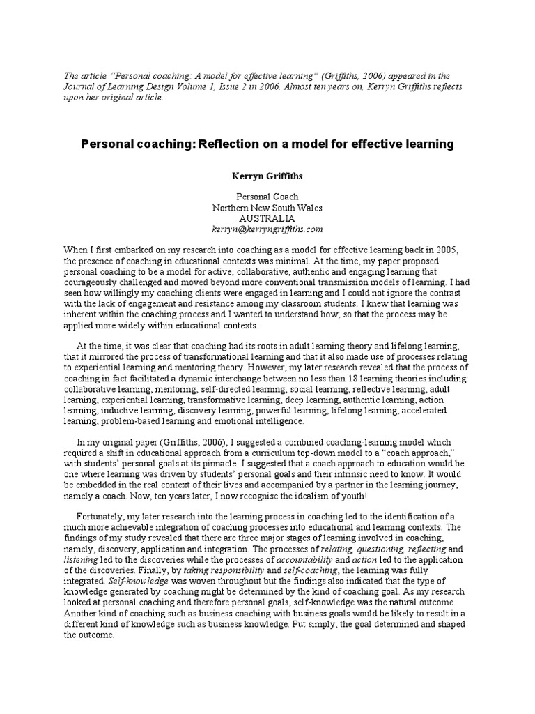 Personal Coaching: Reflection On A Model For Effective Learning | PDF ...