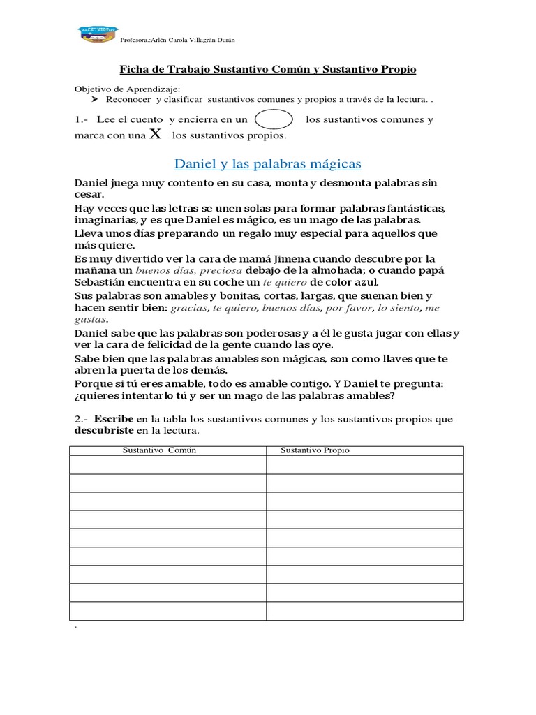 Encuentra Hojas De Trabajo De Sustantivos Comunes Y Propios Ficha De