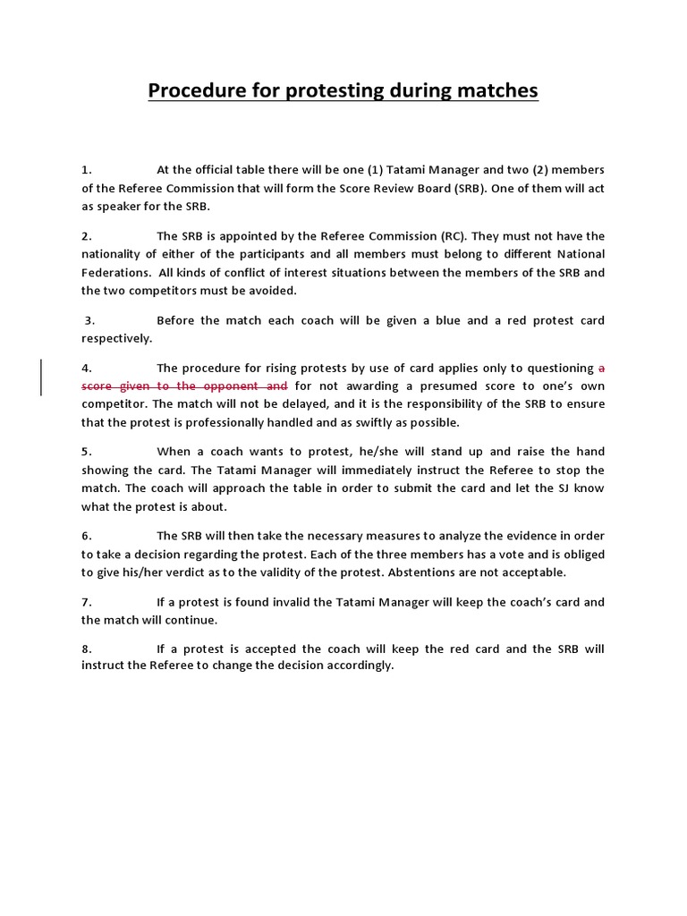 Procedure For Protesting During Matches | PDF | Sports & Recreation | Law