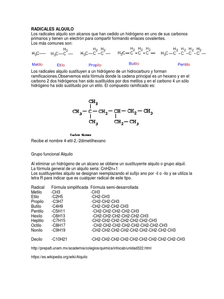 Radicales Alquilo en Química Orgánica | PDF | Alcano | Moléculas