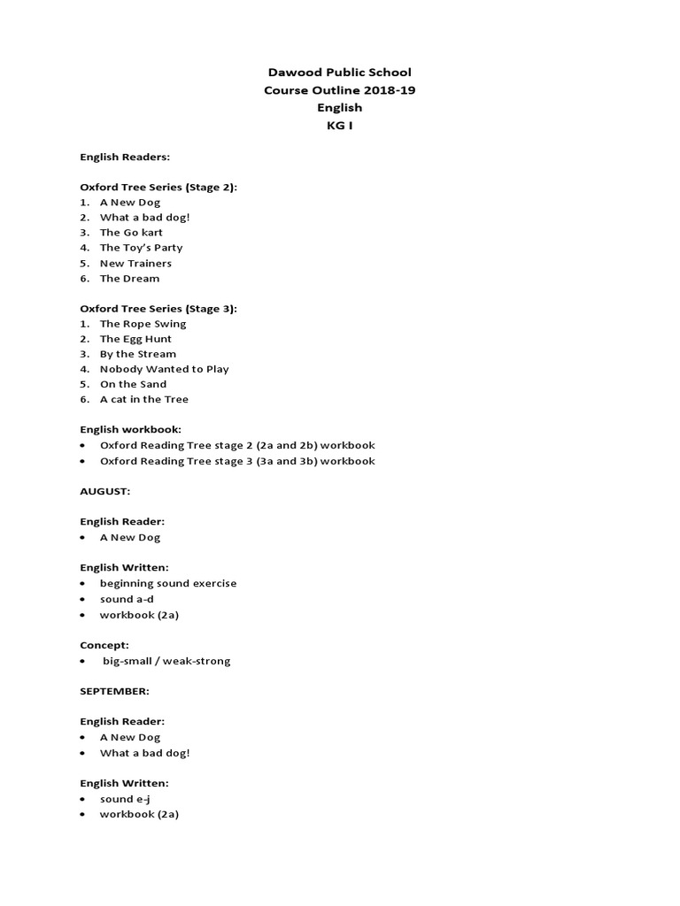 Dawood Public School Course Outline 2018-19 English KGI: English ...