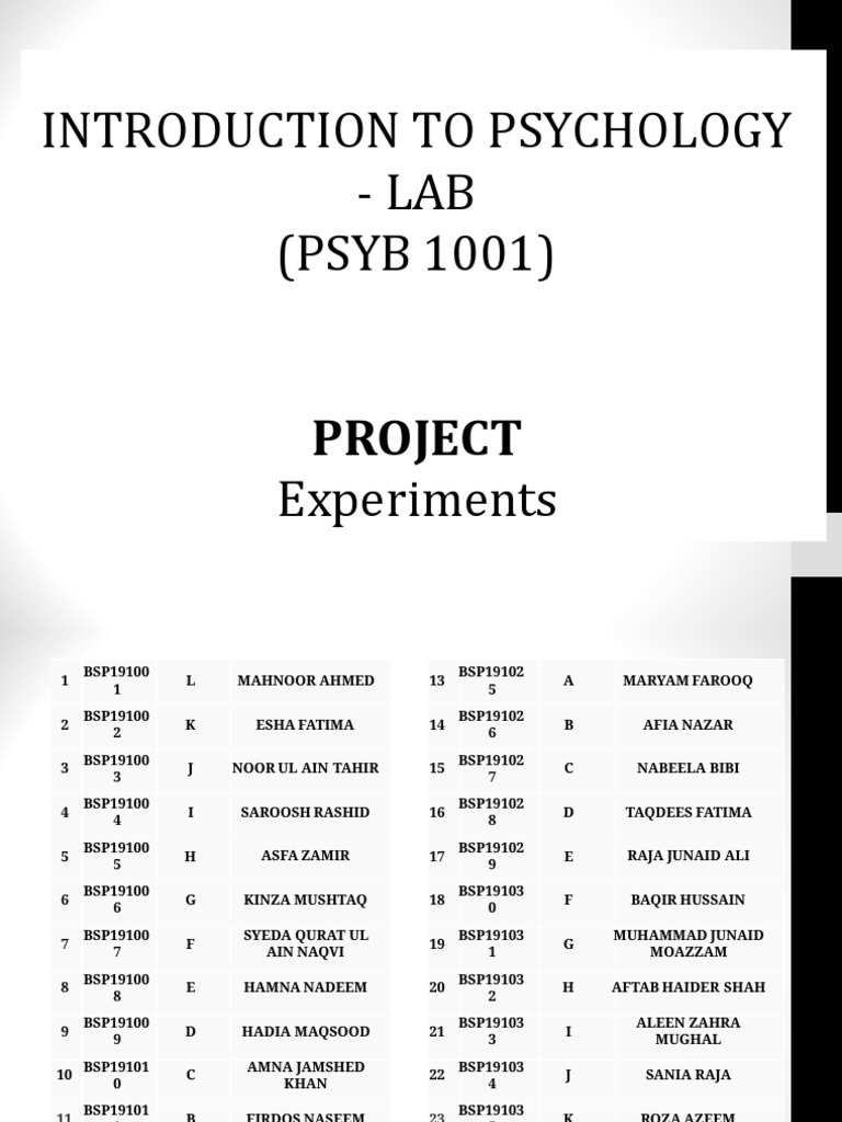 Lab-Psychology 1001 - Final Projects PDF | PDF | Experiment | Cognitive ...
