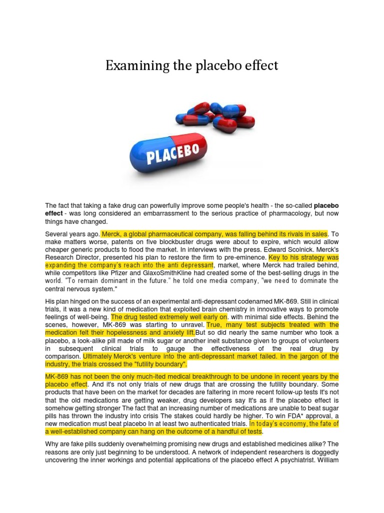 Examining The Placebo Effect | PDF | Placebo | Clinical Trial
