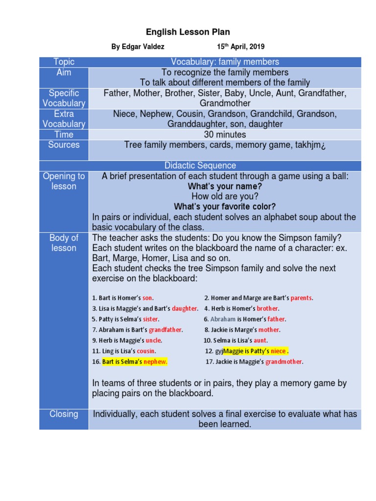 English Lesson Plan | PDF