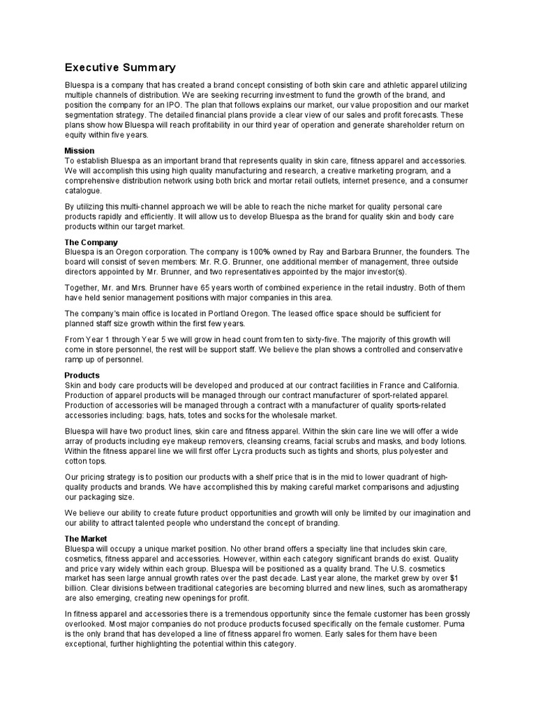 Executive Summary: Mission | PDF | Brand | Retail