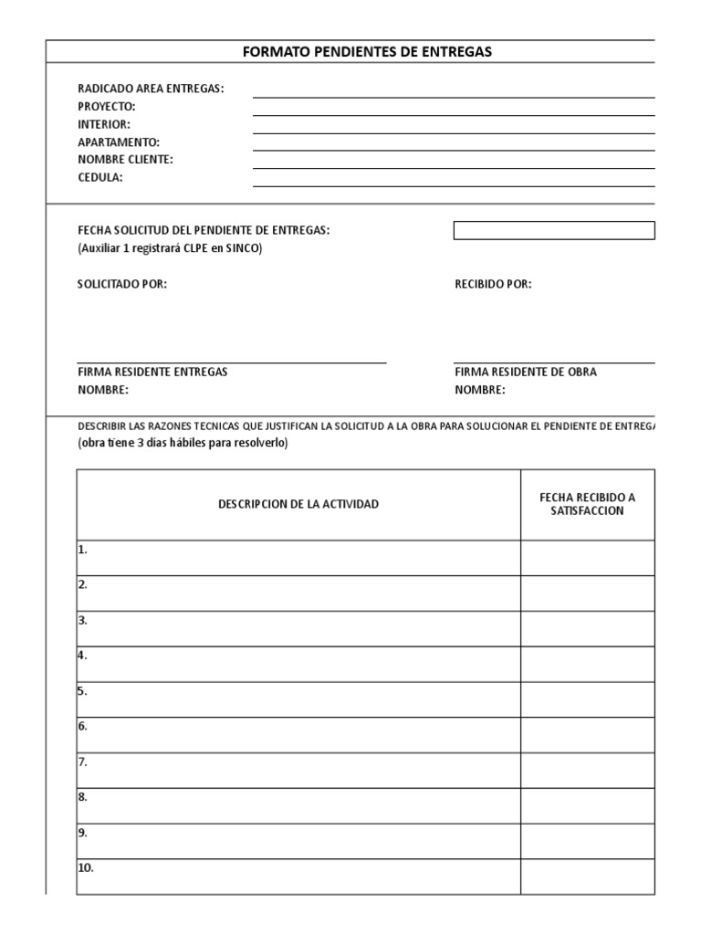 07 Formato Pendiente de Entregas VERSION 2 (16!11!13) | PDF