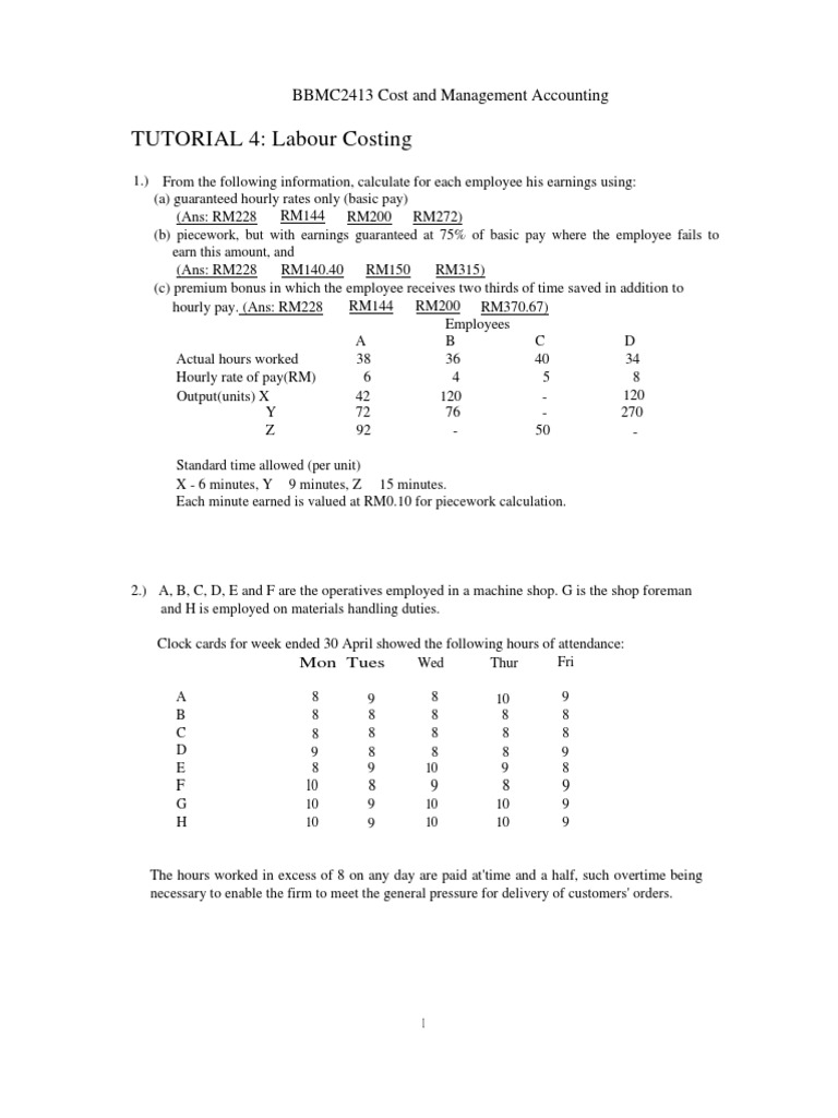 Labour Costing Tutorial and Calculations | PDF | Piece Work | Labor