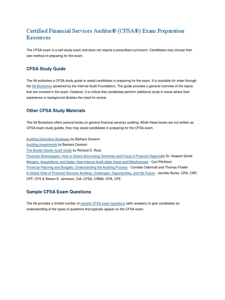 Certified Financial Services Auditor | PDF | Test (Assessment ...