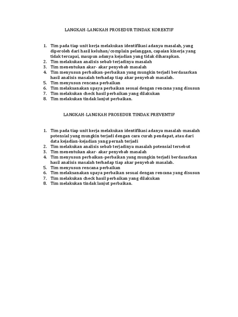 Contoh Langkah-Langkah Tindakan Korektif Dan Tindakan Preventif | PDF