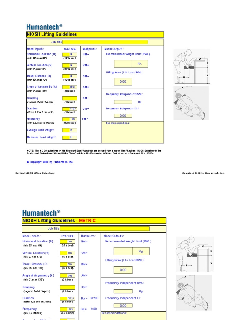 Niosh Lifting Equation English and Metric | PDF | Human Resource ...
