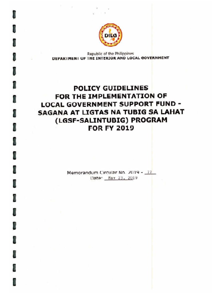 Salintubig 2019 Guidelines - Dilg MC 2019-77 | PDF