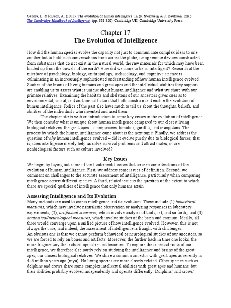 The Evolution of Intelligence: Key Issues | PDF | Homo | Natural Selection