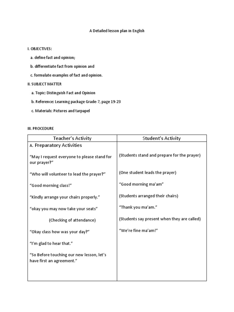 A Detailed Lesson Plan in English | PDF