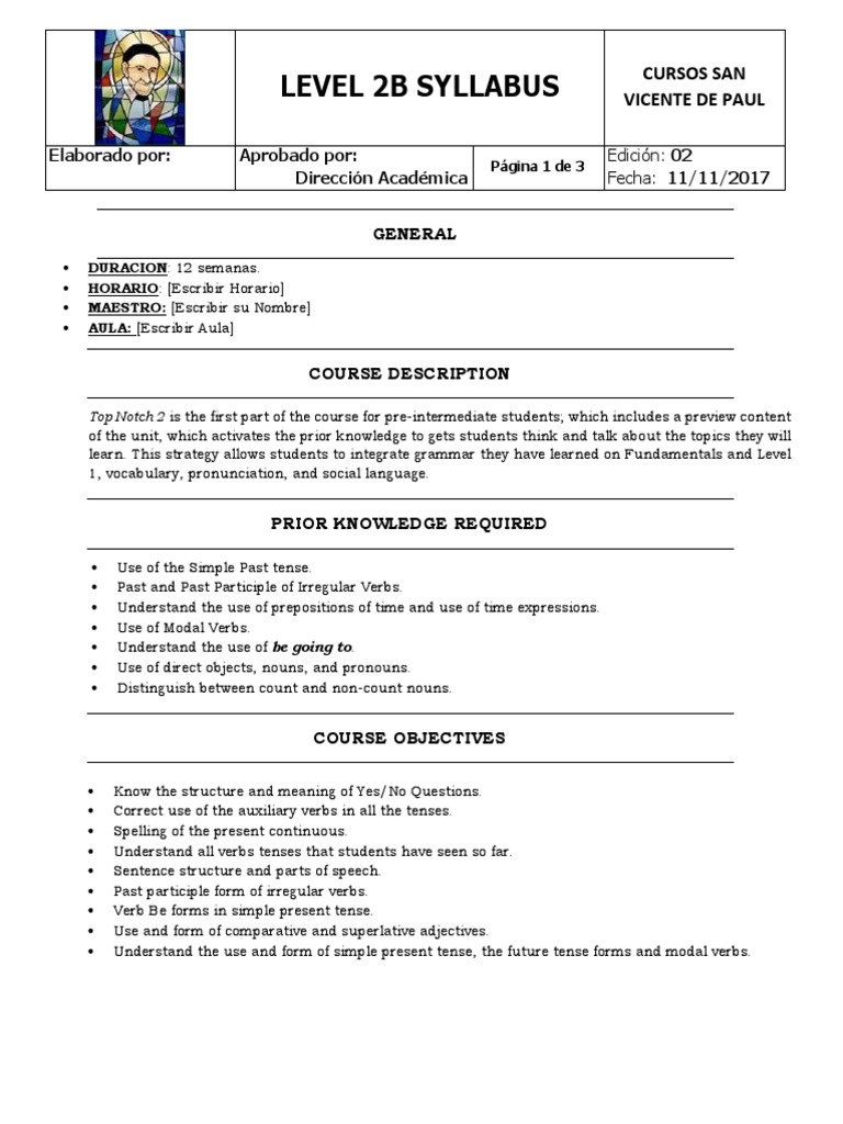 Level 2B Syllabus: Elaborado Por: Aprobado Por: Dirección Académica ...