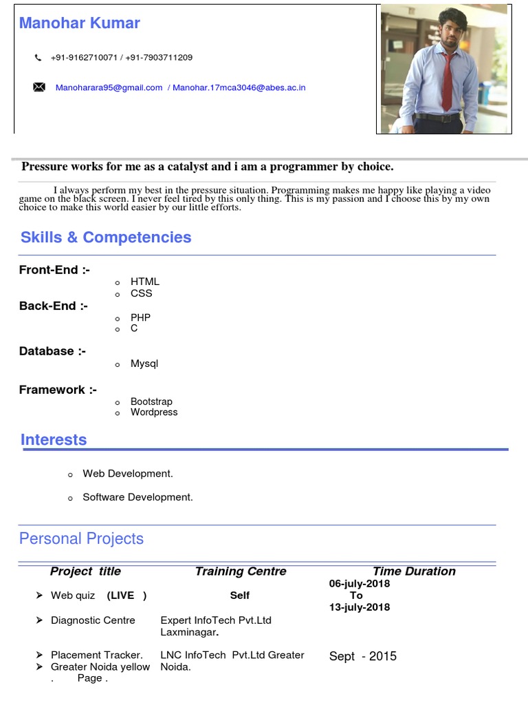 Manohar Kumar: Personal Projects | Download Free PDF | Web Development ...