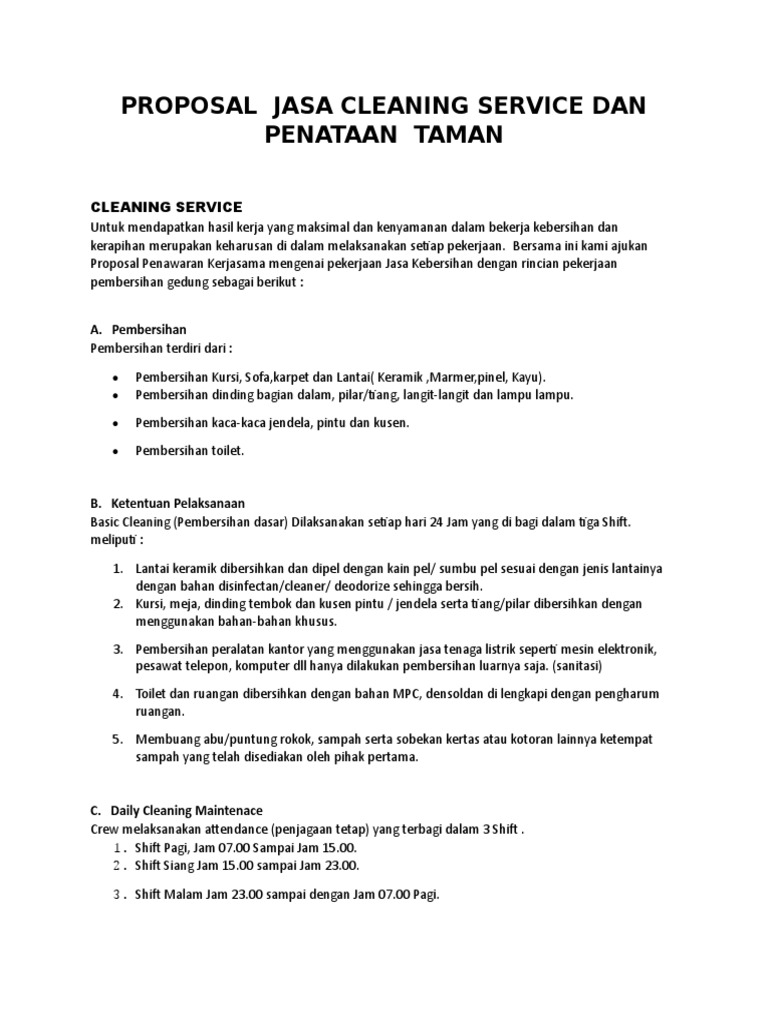 Proposal Jasa Cleaning Service Dan Penat | PDF