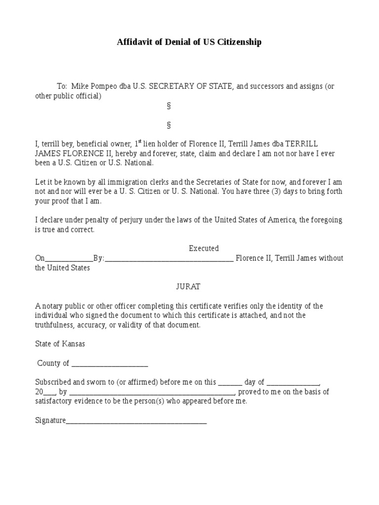 Affidavit of Denial of US Citizenship | PDF