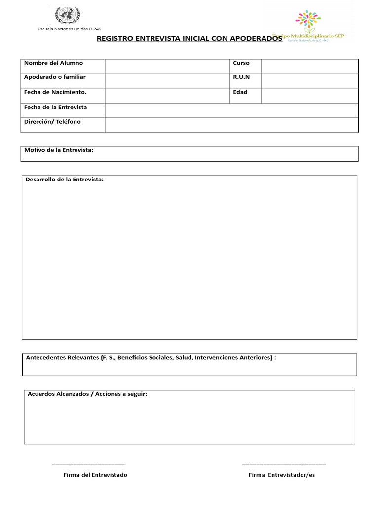 Registro Entrevista Inicial Con Apoderados