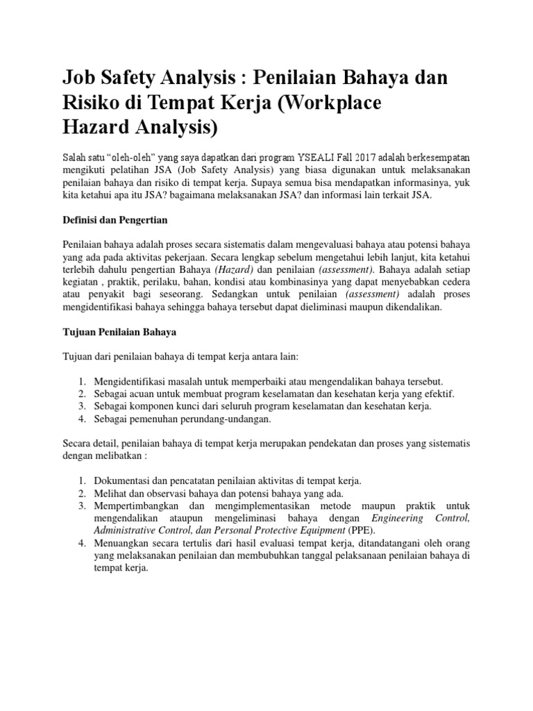 Job Safety Analysis | PDF | Teknologi & Rekayasa