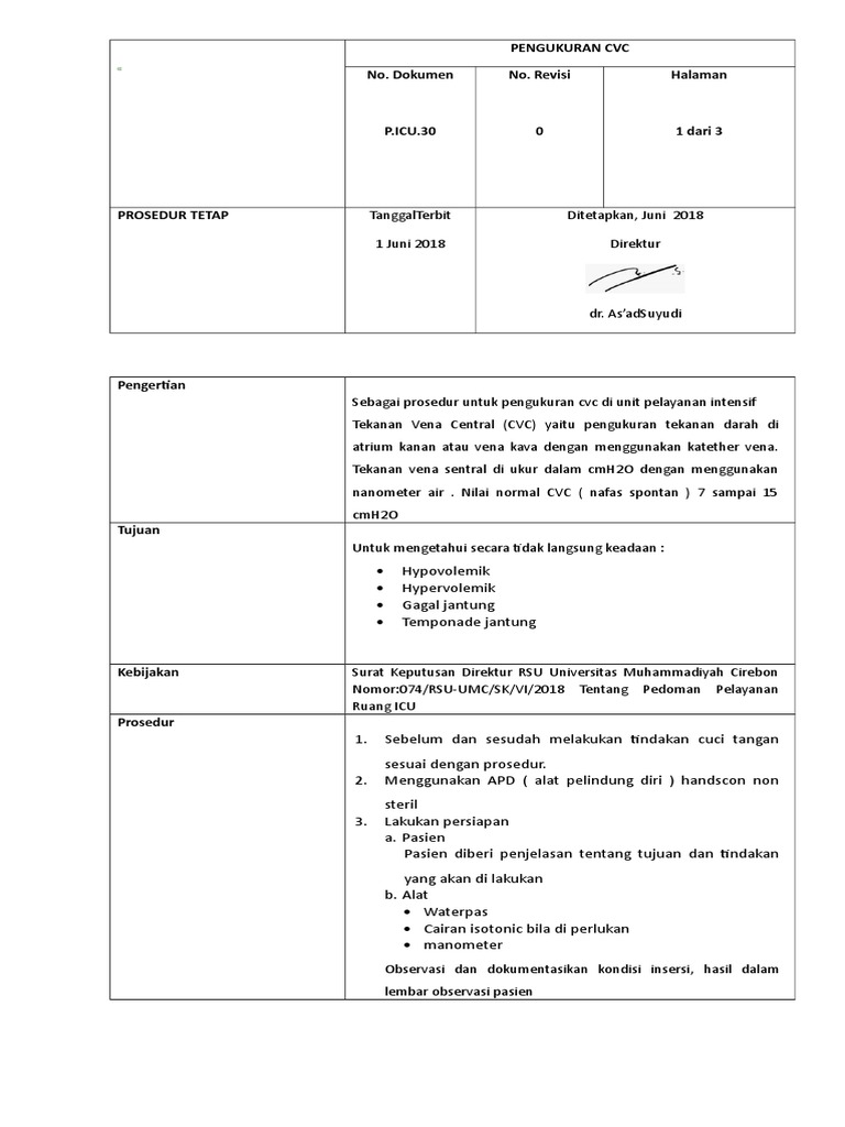 Prosedur Pengukuran CVC di ICU | PDF